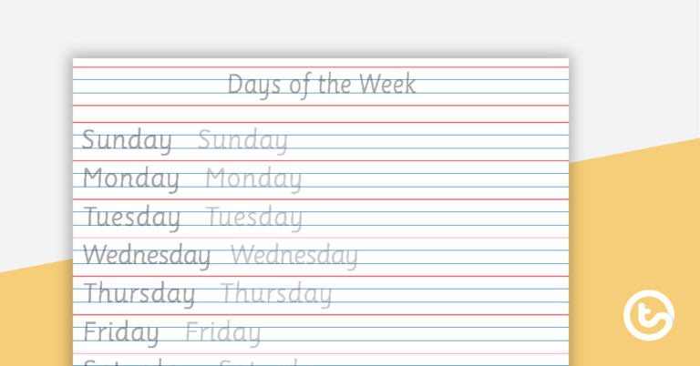 Handwriting Sheet Days Of The Week Teaching Resource | Name Tracing ...
